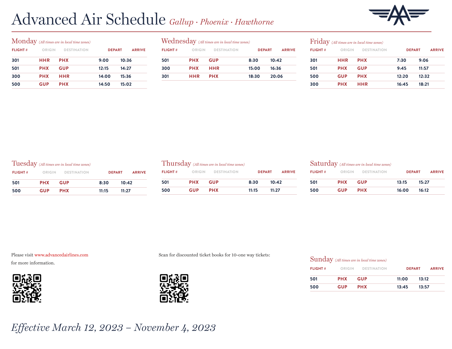 Flight Schedules – Advanced Air