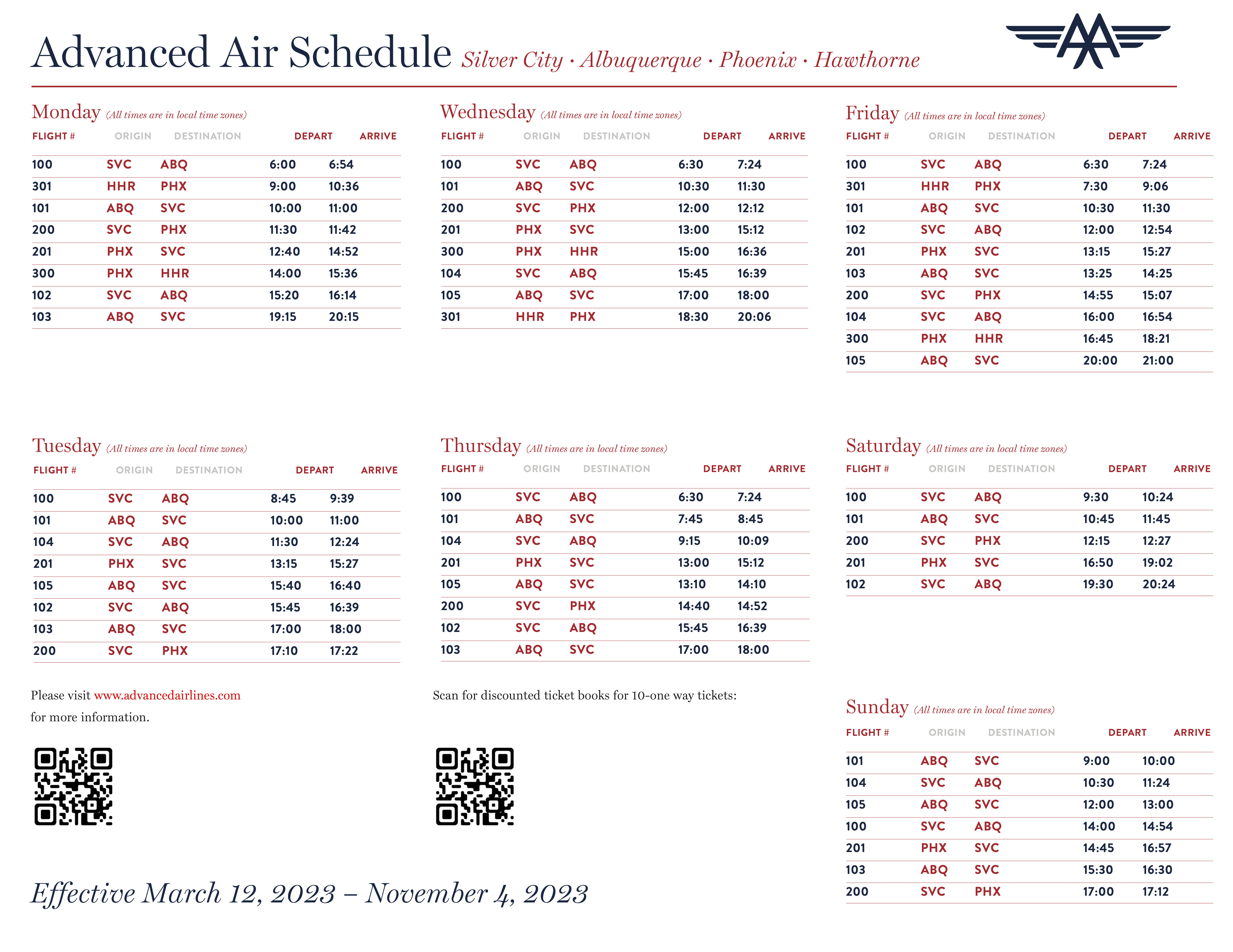 Flight Schedules – Advanced Air