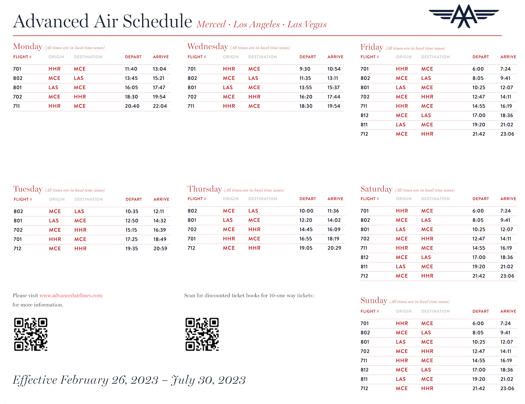 Flight Schedules – Advanced Air