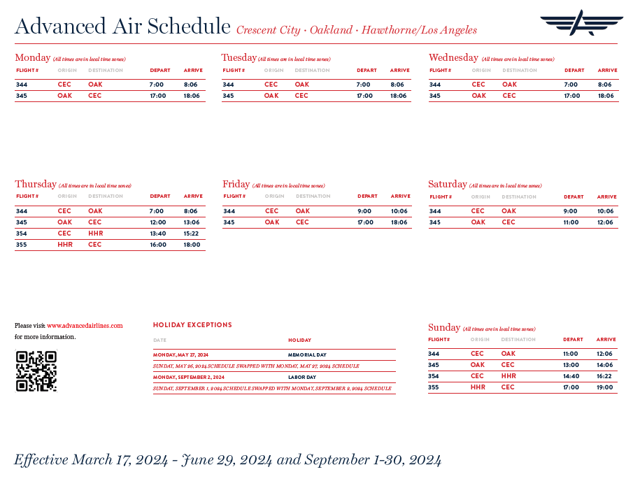 Flight Schedules – Advanced Air