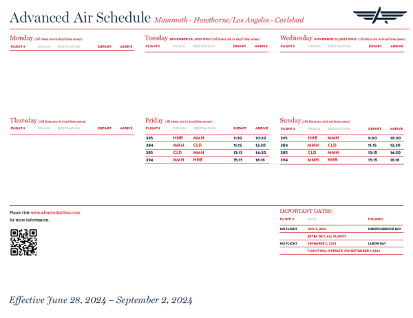Flight Schedules – Advanced Air